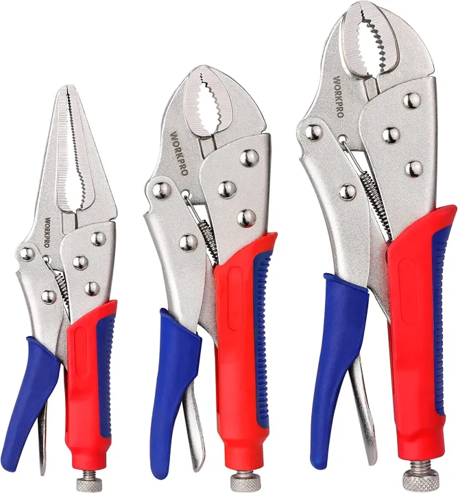 WORKPRO 3-piece Locking Pliers Set, 10-inch Curved Jaw, 7-inch Curved Jaw and 6-1/2-inch ...