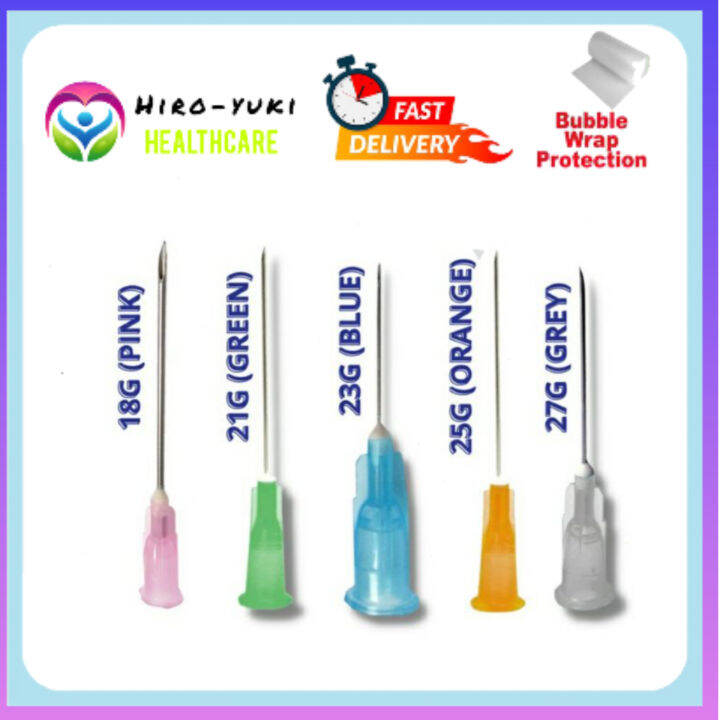 DISPOSABLE NEEDLE Jarum Picagari Needle Syringe 18G / 21G / 23G / 24G ...