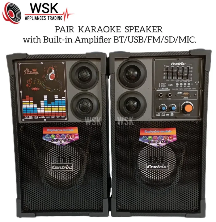 Centrix CX-AS604 Professional Indoor/Outdoor Pair Speaker with Built-In Amplifier BT/USB/SD/FM ...
