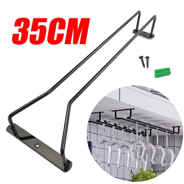 14-Inch Black Wine Glass Rack, Under Cabinet Wine Glass Holder Stainless Steel Stemware Rack ...