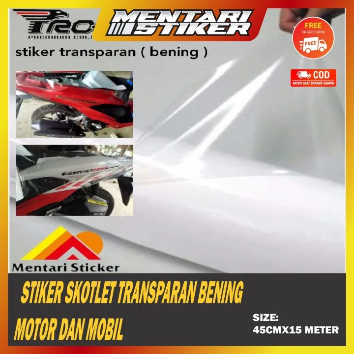 Stiker Skotlet Sekotlet Putih Transparan / Bening Tembus Pandang Motor Mobil (Ukuran 45 Cm X 15 ...