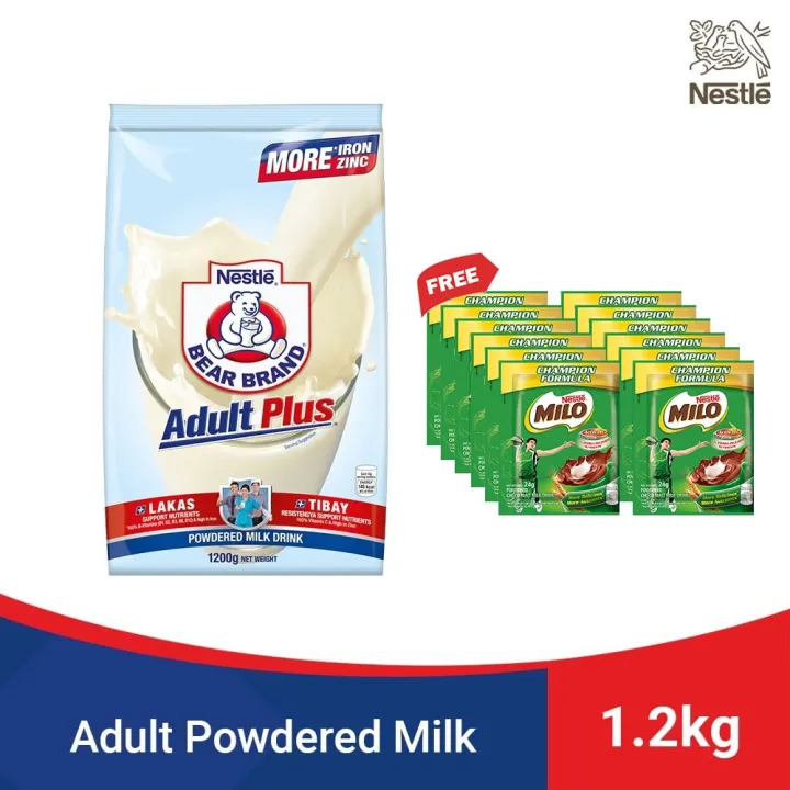BEAR BRAND Adult Plus Milk Powder 1.2kg with MILO Choco Malt Milk Drink ...
