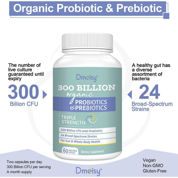 Dmeisy Probiotics 300 Billion CFU 24 Strains Probiotics with 15 Organic ...