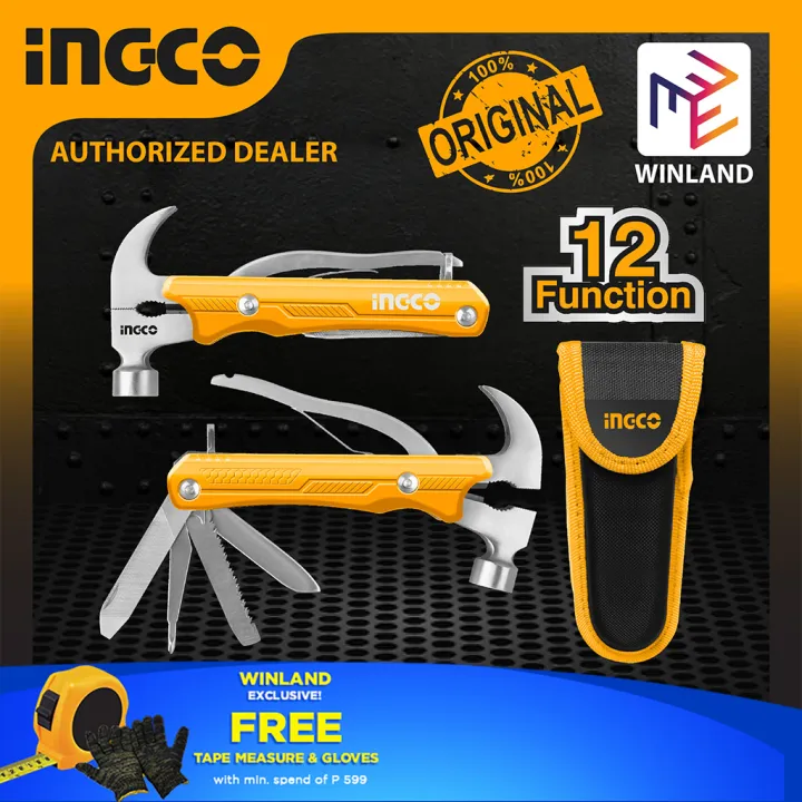 INGCO Tools Original Multi-Function Hammer Tool Set Pliers Screwdriver Hammer Saw w/ Pouch ...
