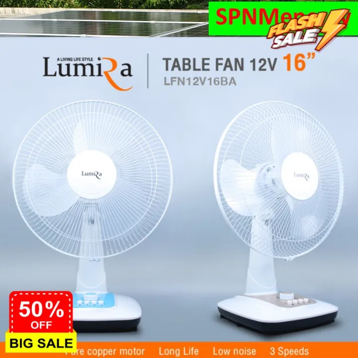 Fan99Shop พัดลม พัดลมตั้งโต๊ะ ไฟกระแสตรง DC 12V 16นิ้ว สีฟ้า แบบปากคีบ ...