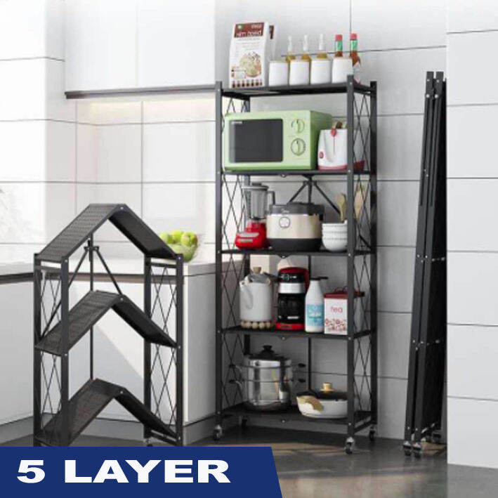 5 Layer Heavy Duty Multi-Purpose Foldable/Collapsable Storage Rack 5 Ft ...