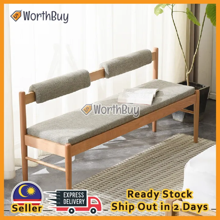 Worthbuy Armless Long Wood Bench With Soft Comfortable Cushion Kerusi ...
