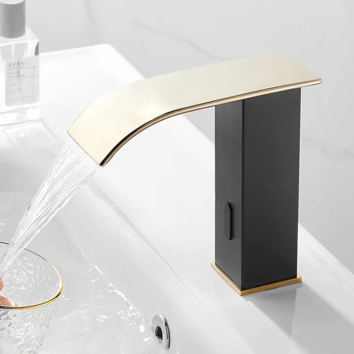Brass Black Gold Smart Sensor Waterfall Faucet Automatic Sensor Faucet ...