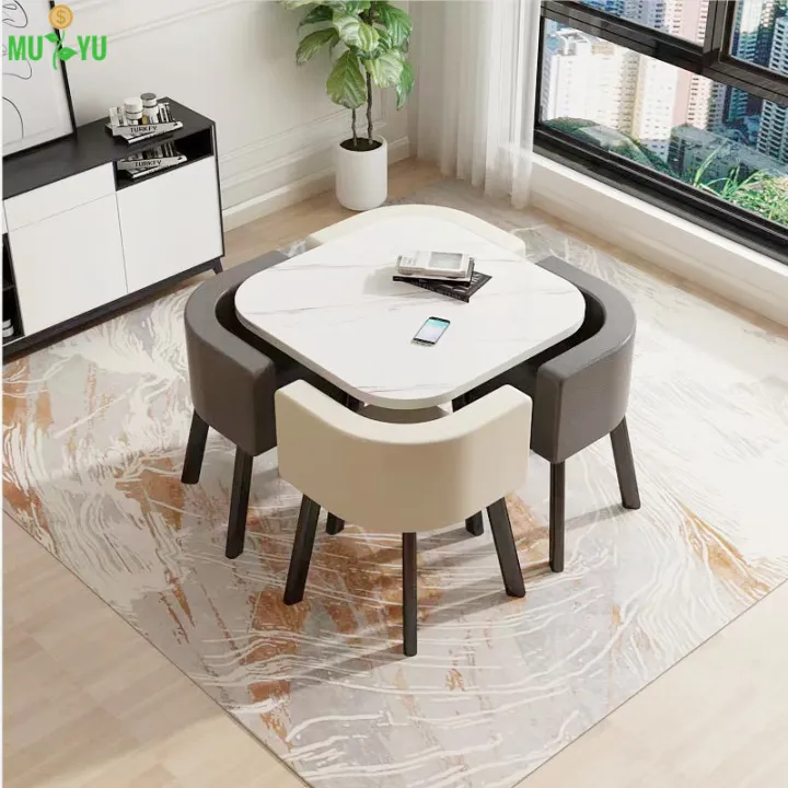 MUYU Simple Office Negotiation Table And Chair Set Combination Milk Tea ...