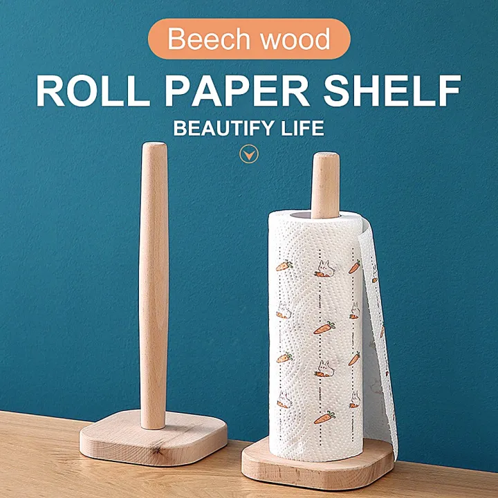 Household Wooden Paper Tissue Roll Holder Kitchen Toilet Paper Towel ...