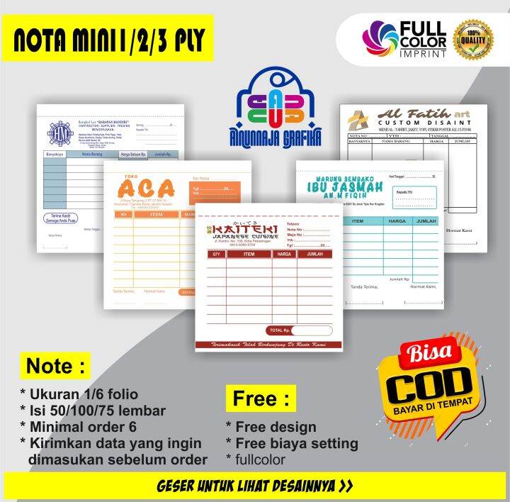 nota mini custom 1,2,3 ply atau buku nota custom ukuran kecil ukuran ...