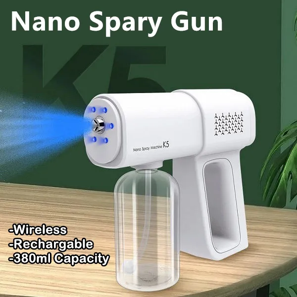 New K5 Wireless Nano Spray Gun Atomized Disinfection Gun Rechargeable Blue Light Sprayer Air ...