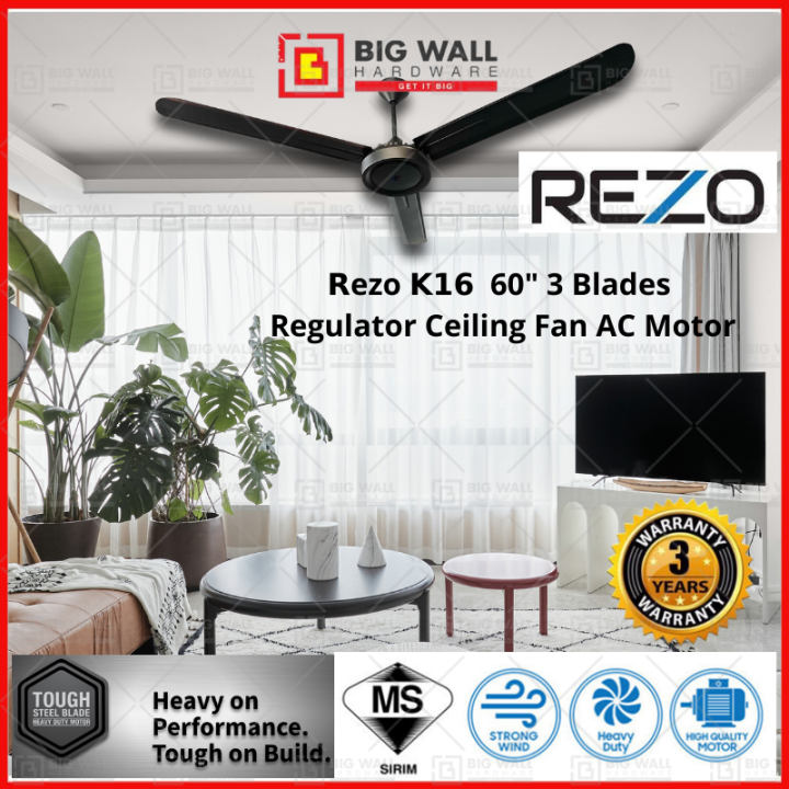 Rezo Ceiling Fan 60 Inch Matt Black/Matt White Regulator 5-Speed ...