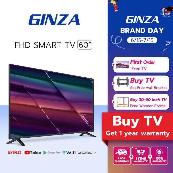 GINZA TV 60" Inch Google Smart Digital LED TV With Android OS 9 FHD Youtube/Netflix flat-screen ...