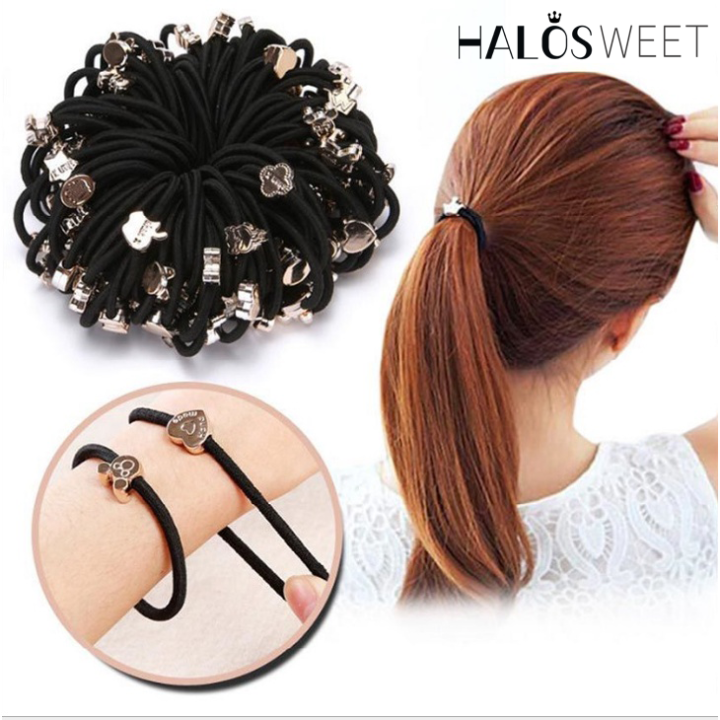 คลังสินค้าพร้อมลูกปัดสีทองสไตล์เกาหลียางรัดยางรัดผมเชือกรัดผมพื้น ...
