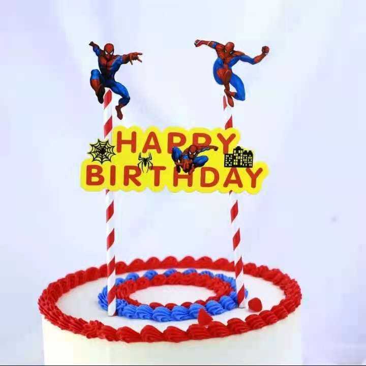 Ins Style Spider Mans Cartoon Character Theme Straws Paper Card Cake