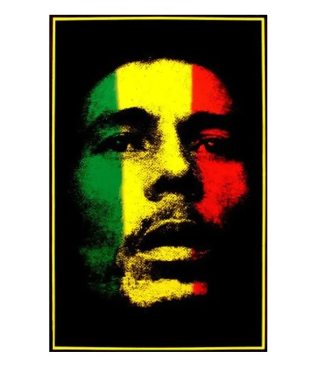 Bob Marley Face With Ragaee Stripes Blacklight Reactive Flocked Print ...