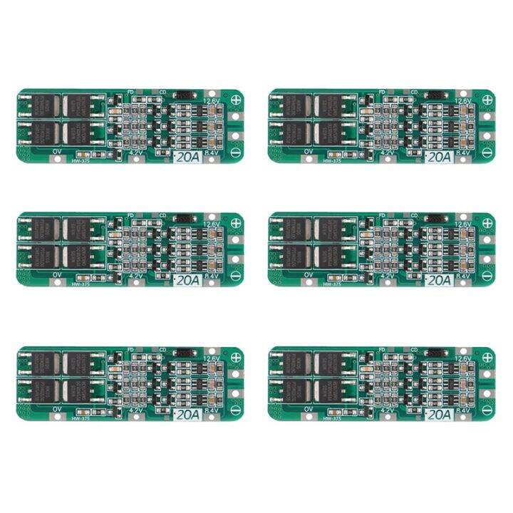 6Pcs 3S 20A BMS 18650 Li-Ion Lithium Battery Charger Module BMS Protection Board PCB 11.1V 12V ...