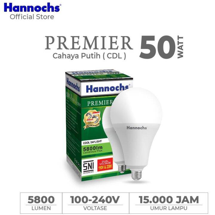 Hannochs Premier 3-5-7-9-12-15-18-25-30-40-50 Watt Bohlam LED Lampu Rumah Super Terang Cool ...