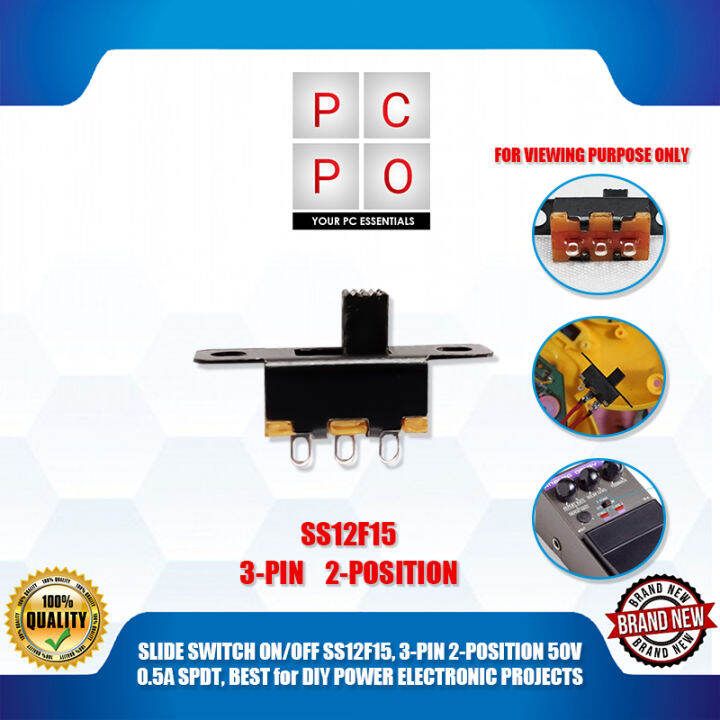 SLIDE SWITCH ON/OFF SS12F15, 3-PIN 2-POSITION 50V 0.5A SPDT, BEST for DIY POWER ELECTRONIC ...