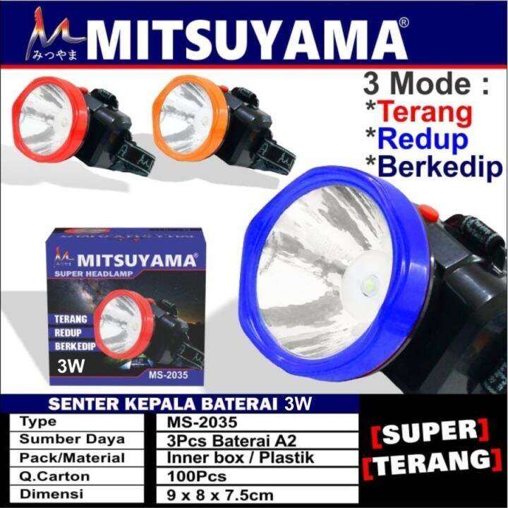 Senter Kepala Baterai Headlamp Mitsuyama Terang MS-2035 | Lazada Indonesia