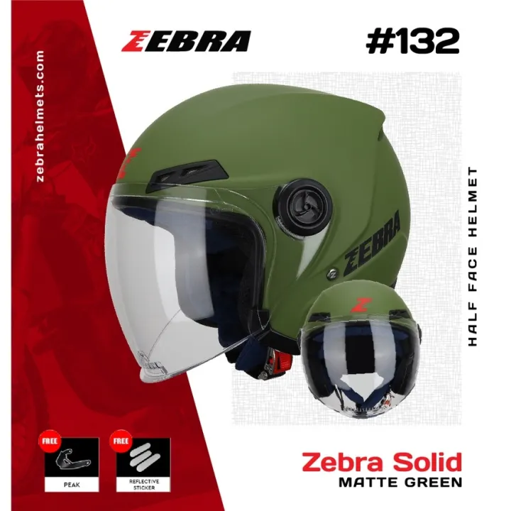 Zebra 132 Solid Motorcycle Helmet Half Face Single Visor with Freebies ...