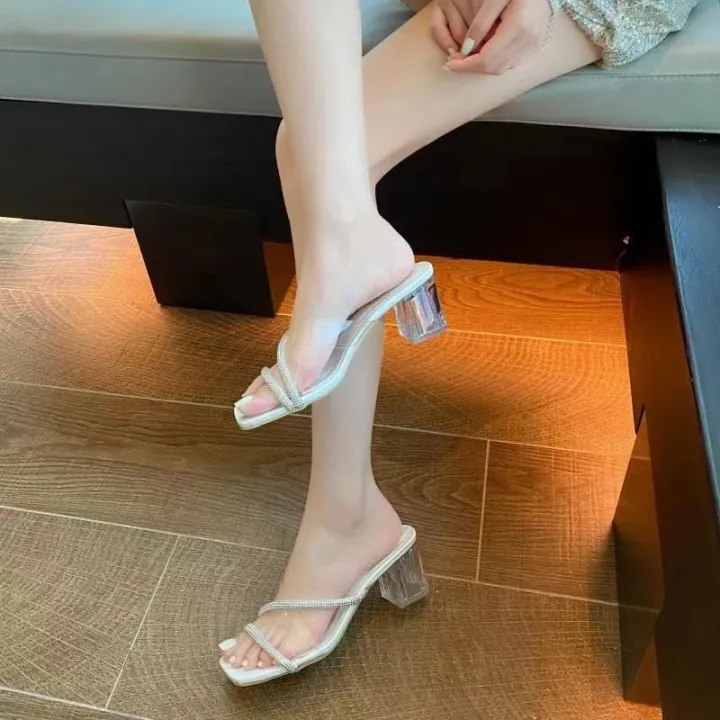 ஐ Ladies Classy Sandals Glass Heels With Transparent Strap 2.5 Inch ...