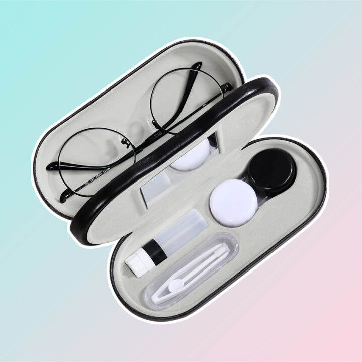 Dual Use Eyeglass Contact Lense Case Kit Hrad Box with Mirror Tweezers ...