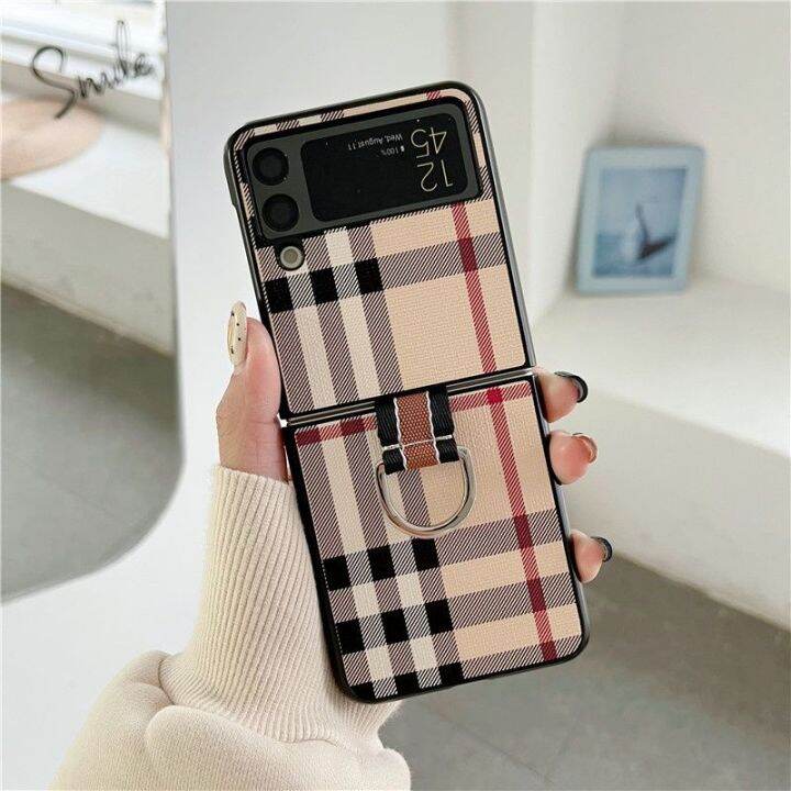 Ốp Samsung Z Flip 3 - ZFlip 3 - ZFlip3 5G họa tiết Bur3rry kẻ sọc kèm ...