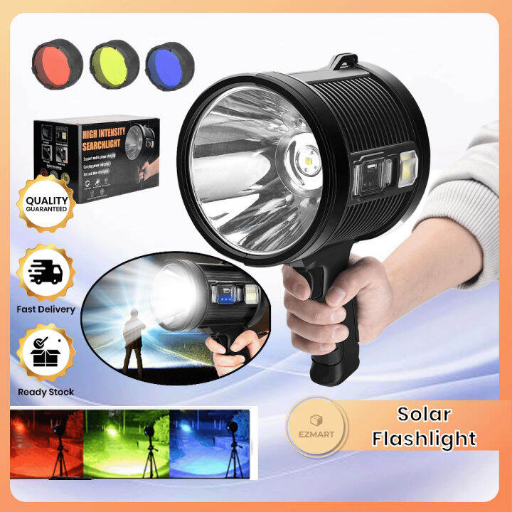 Powerful solar flashlight rechargeable search light powerbank ...
