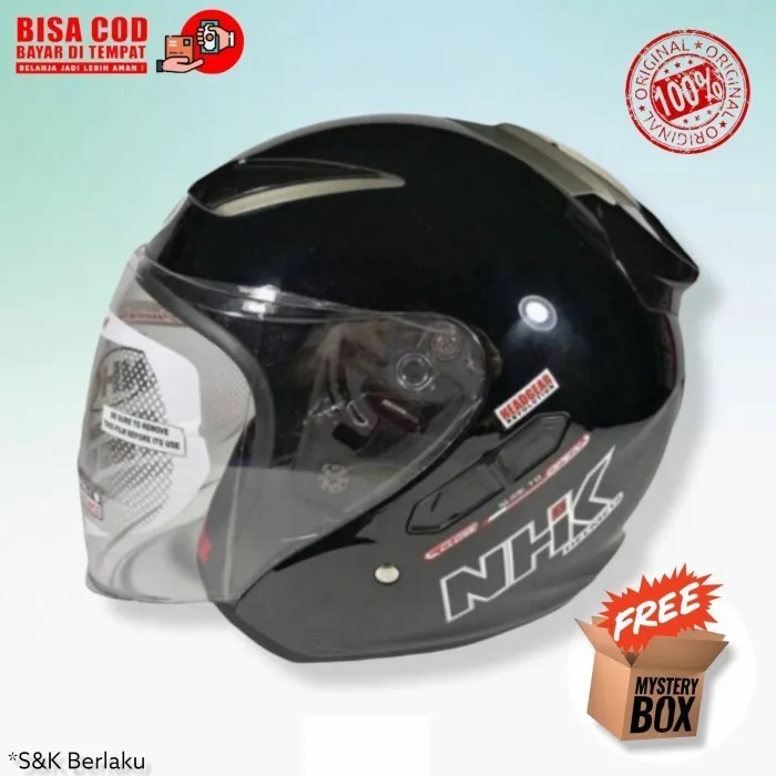 [COD] NHK R1 Double Visor Hitam Metallic Original -Helm Half Face Ori ...