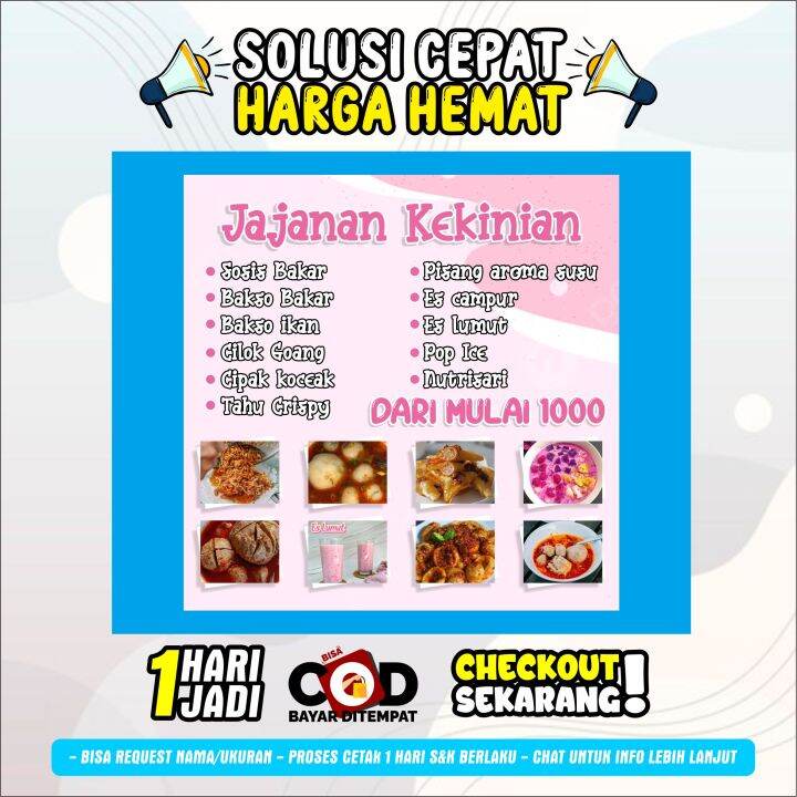 Spanduk/Banner Jajanan Kekinian Ukuran 100 x 100 Custom 1 Hari Jadi ...