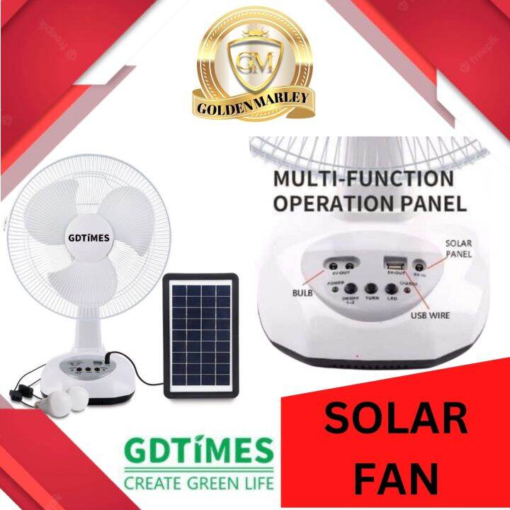 GD Times Solar Electric Fan w/ Panel Rechargeable | 100% Original ...