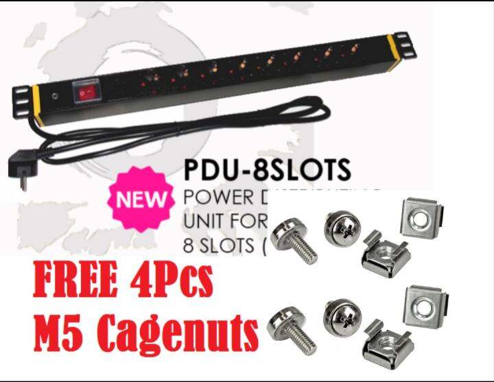 8 Slots Metal 19 Rack mount PDU Power Distribution Unit Power Strip ...