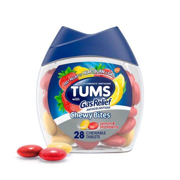 TUMS Chewy Bites Chewable Antacid Tablets With Gas Relief, Lemon ...