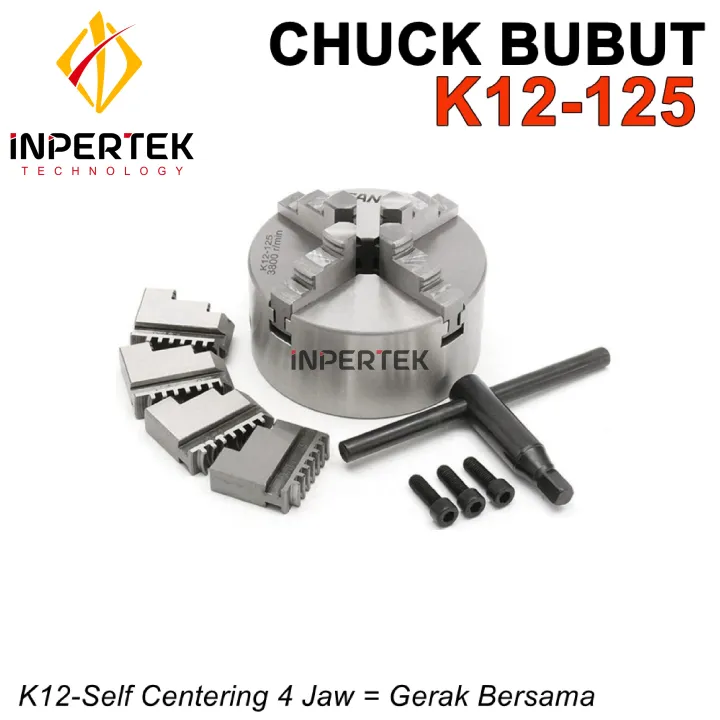 Chuck Bubut 5" 4 Jaw K12-125 Claw 5 Inchi Cekam Kaki 4 Self Centering ...