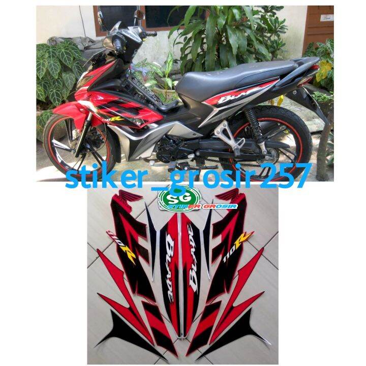 STIKER STRIPING & LIS BODY MOTOR HONDA BLADE 110R 2009 2010 HITAM MERAH ...