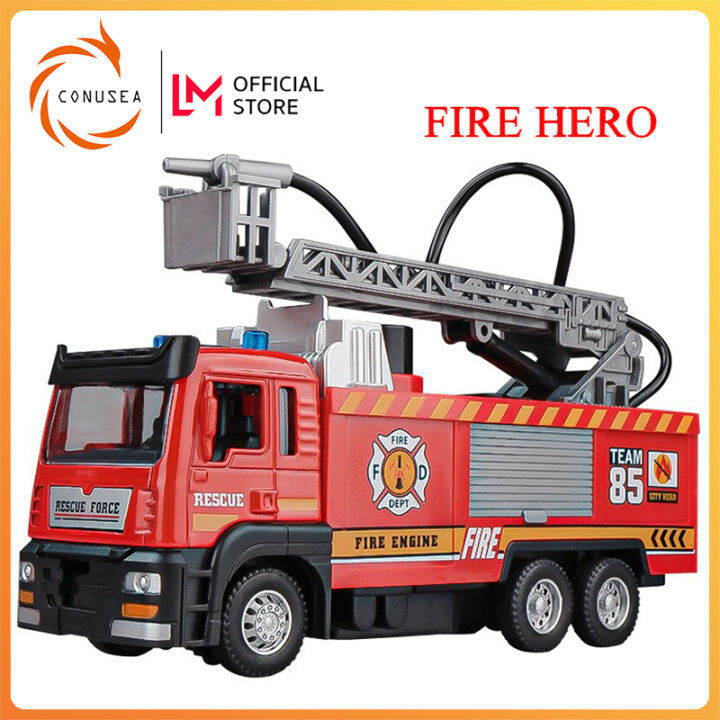CONUSEA Alloy fire truck toys simulation lights siren sound sprinkler ...
