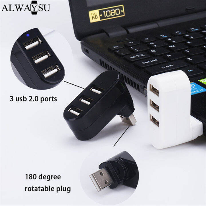 3 Ports USB 2.0 Mini USB Hub OTG Data High Speed Rotate Splitter ...