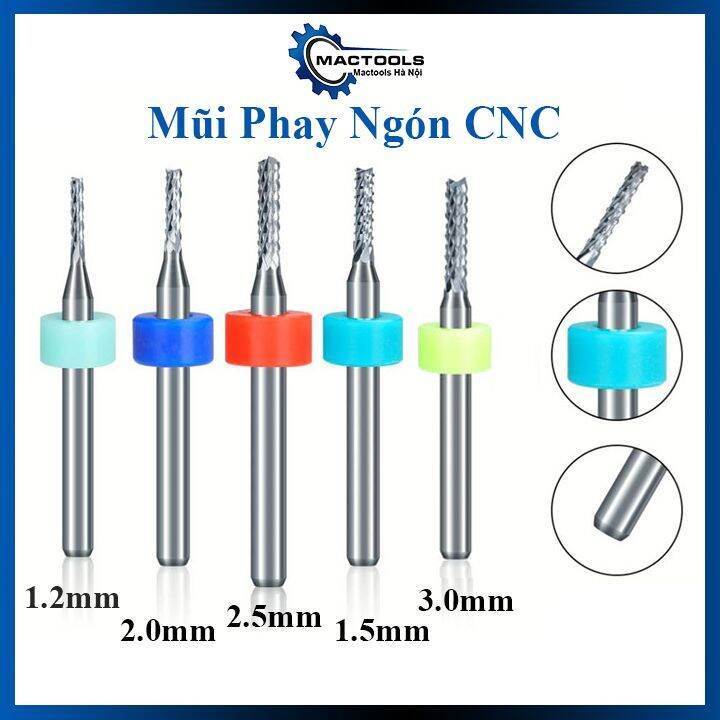 1 Mũi phay ngón CNC, mũi phay cnc mini kích thước 1.2mm, 1.5mm, 2.0mm ...