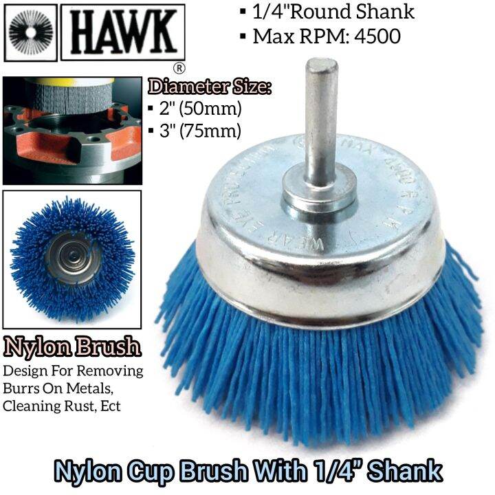 Hawk Super Heavy Duty Industrial Nylon Cup Brush With 1/4" Shank For ...