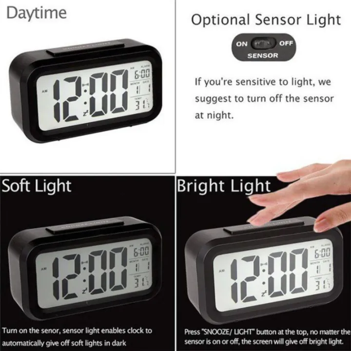 Digital Backlight LED Display Table Alarm Clock Snooze Thermometer ...