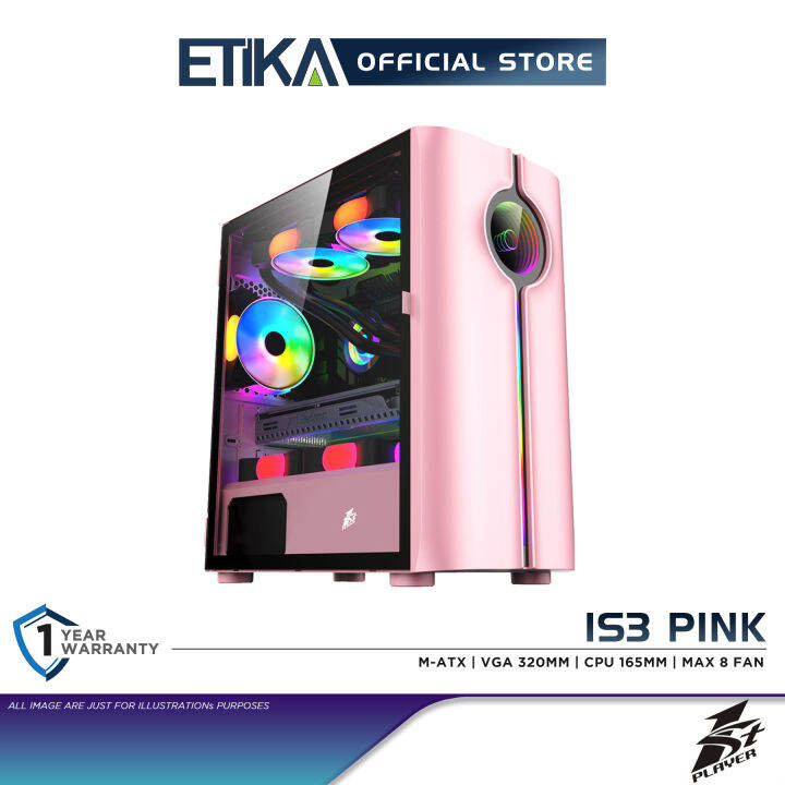 1st Player IS3 Pink | Micro ATX Side Tempered Glass M-ATX Gaming Casing ...