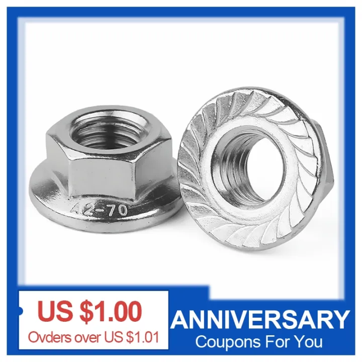 304 Stainless Steel Hexagon Flange Nut M3 M4 M5 M6 M8 M10 M12 Flange Lock Nuts Anti Slip Self ...