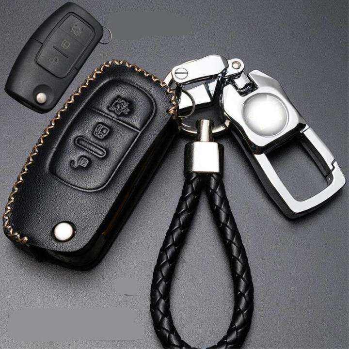 Leather car key case cover bag For Ford Fiesta Focus 2 Ecosport Kuga ...