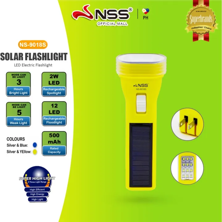 Nss Solar flashlight Rechargeable LED torch and lamp light with built ...