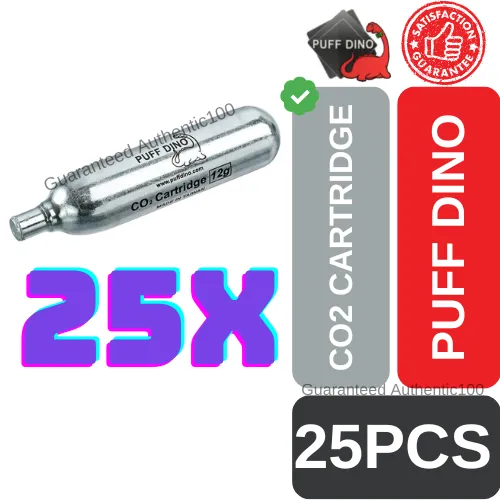 25 PIECES Puff Dino CO2 Cartridge 12 Grams 12g 12 Gram C02 Capsules ...