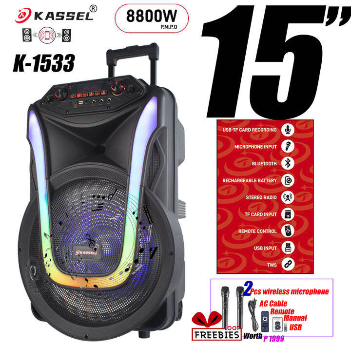 FREE USB KASSEL 15" Trolley Speaker With USB/TF/FM/ Bluetooth Free 2PCs ...