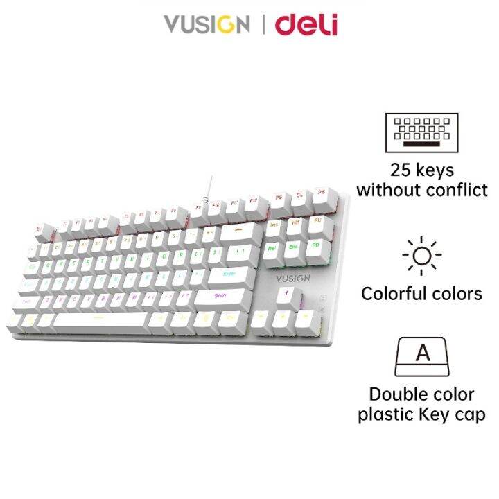 Vusign by Deli Wired Mechanical Keyboard Gaming KeyboardWith Colorful ...