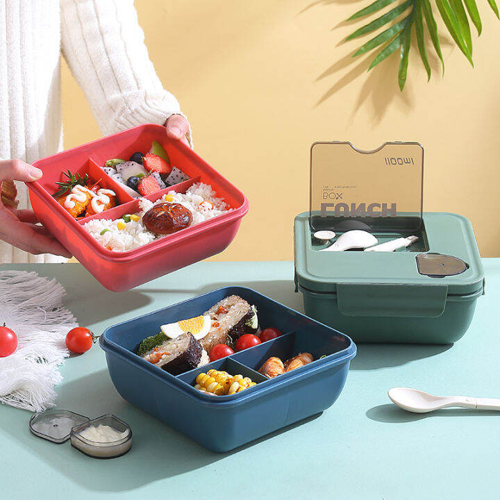 Microwave safe bento lunch box with lid, & spoon Kotak makan bento ...